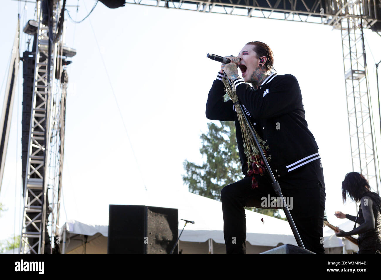Chris Motionless lead singer of Motionless in white performs at ...