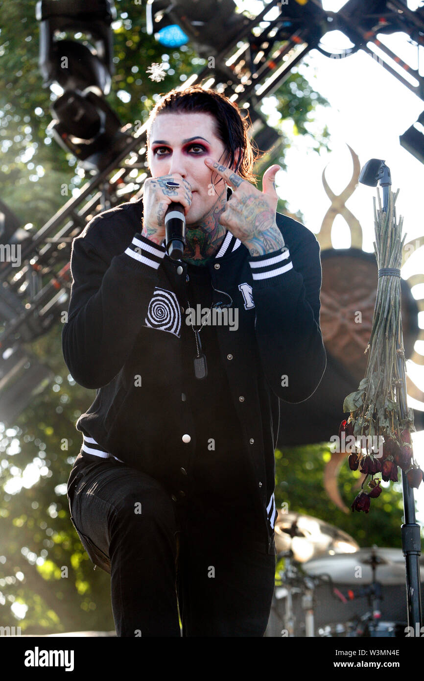 Chris Motionless lead singer of Motionless in white performs at ...