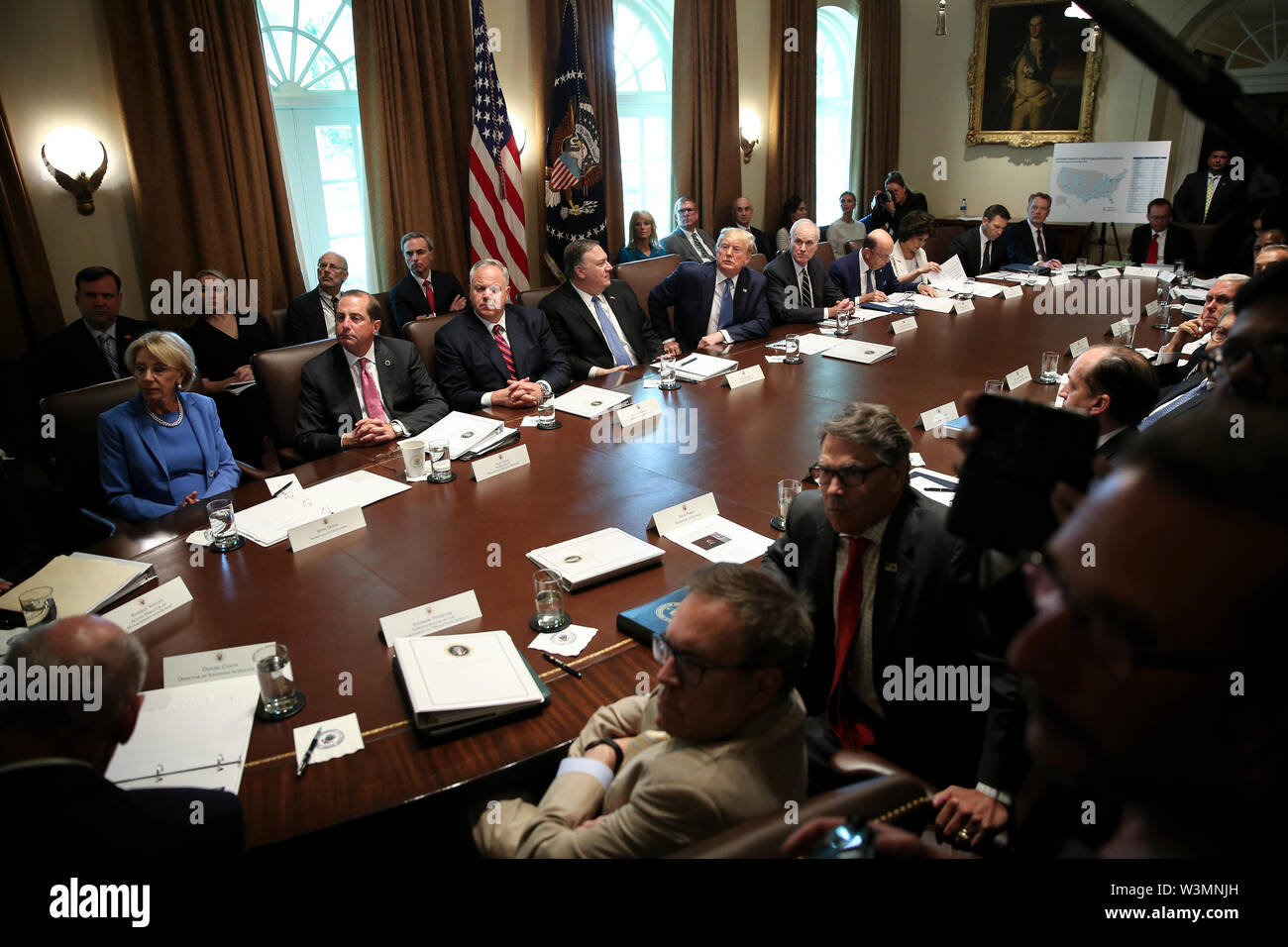 United States President Donald J. Trump and Members fo the Cabinet look ...