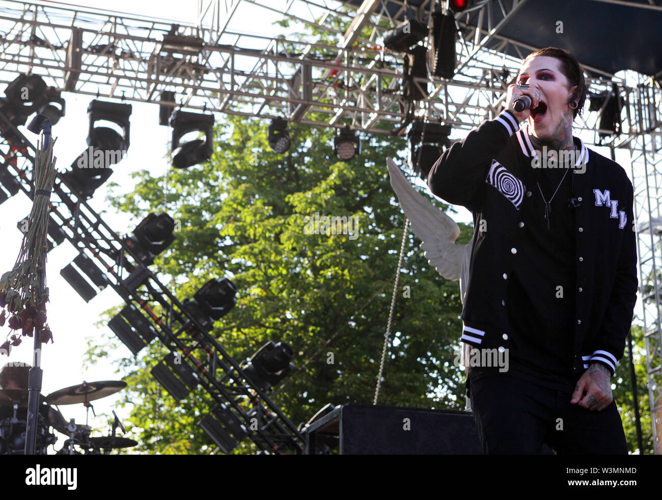 Chris Motionless lead singer of Motionless in white performs at ...