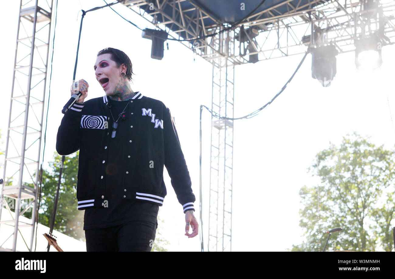 Chris Motionless lead singer of Motionless in white performs at ...