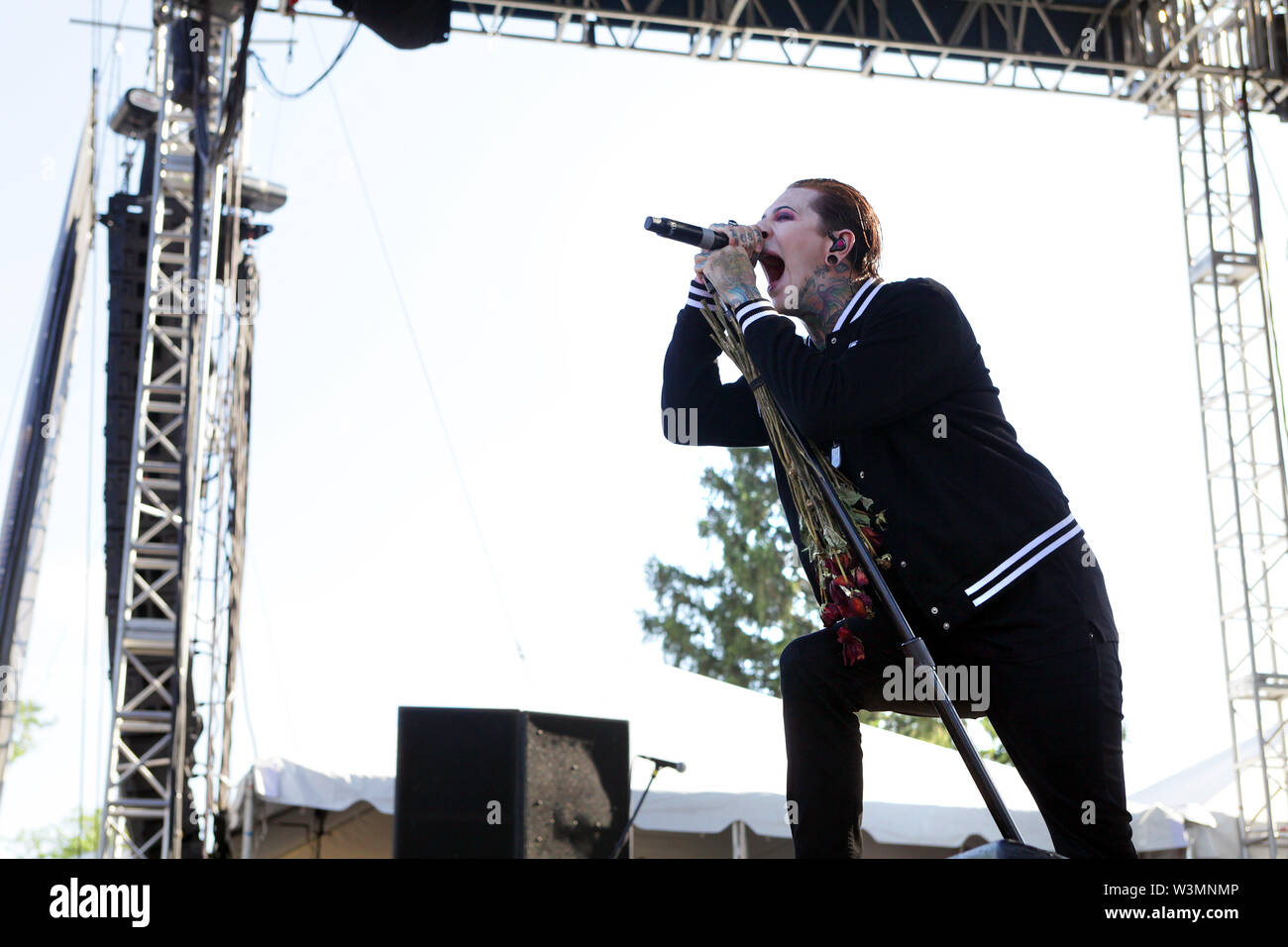 Chris Motionless lead singer of Motionless in white performs at ...