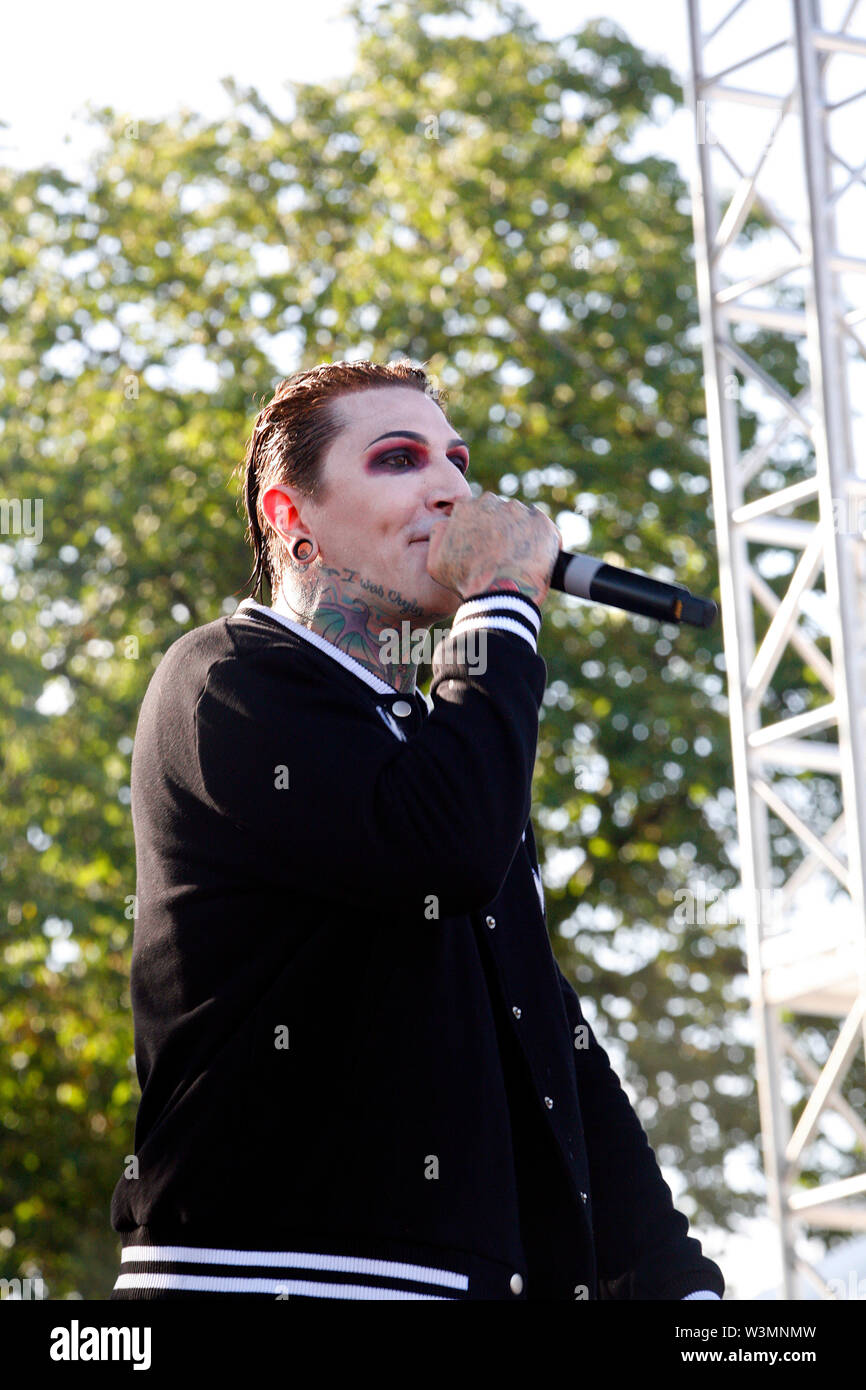 Chris Motionless lead singer of Motionless in white performs at ...