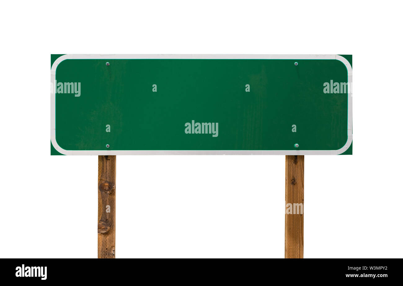 Blank Green Road Sign with Wooden Posts Isolated on a White Background ...