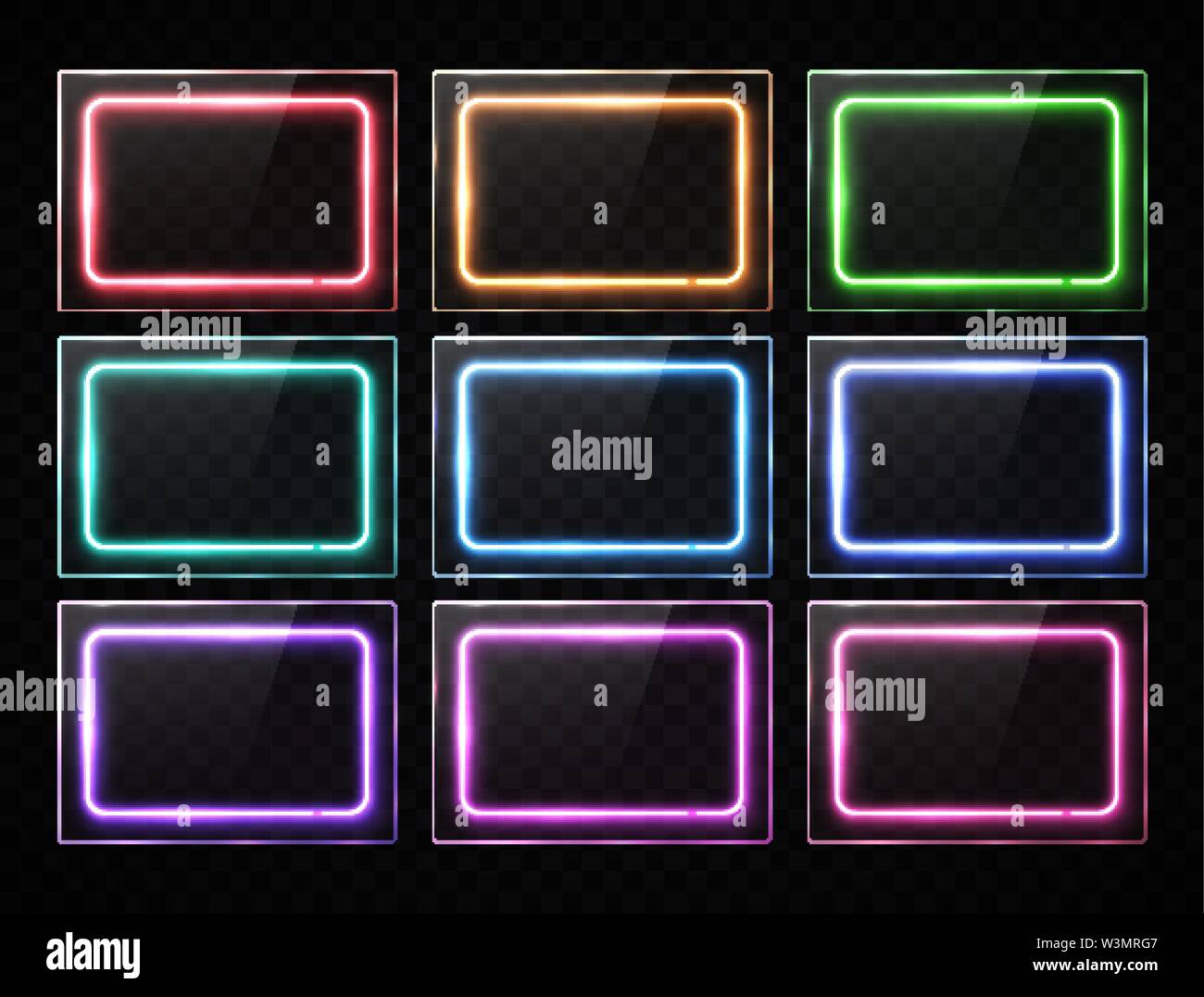 Neon rectangle banners. Glowing square buttons set Stock Vector Image ...