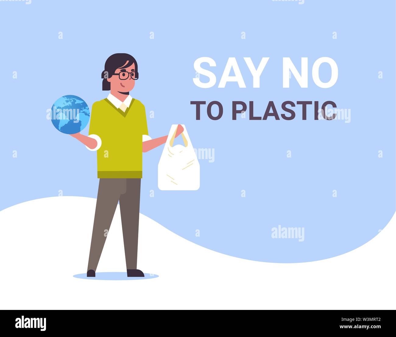 man holding planet and polythene bag say no plastic pollution recycling ...
