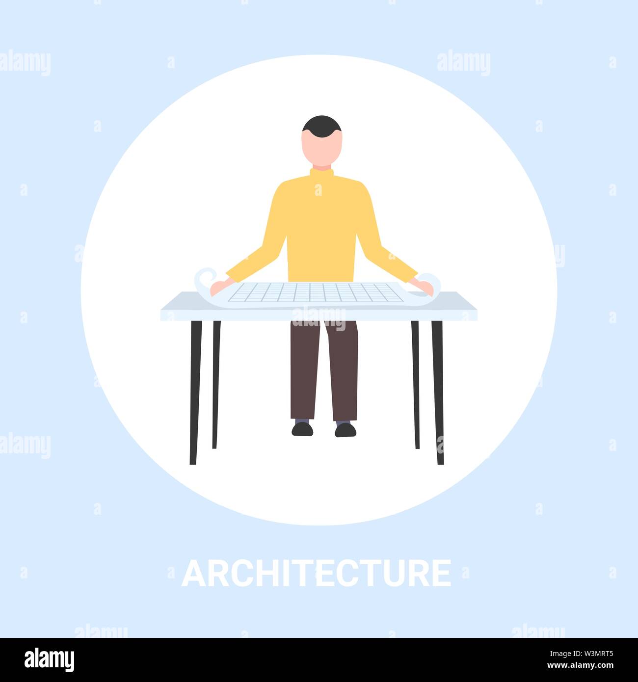 Man Architect Working With Blueprint Engineer Drafting New Building Model Urban Panning Project