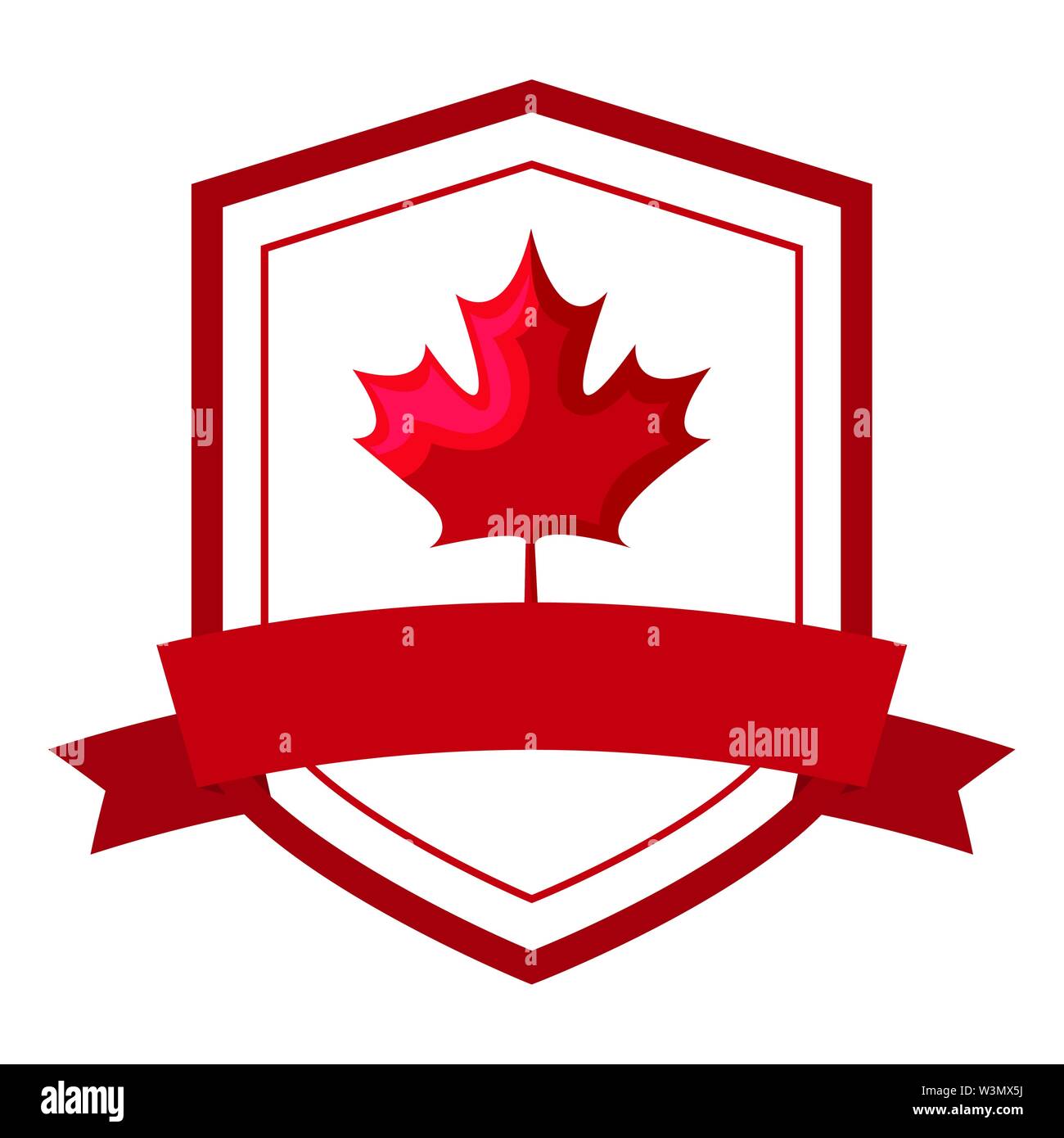 maple leaf canada in shield with ribbon vector illustration design ...