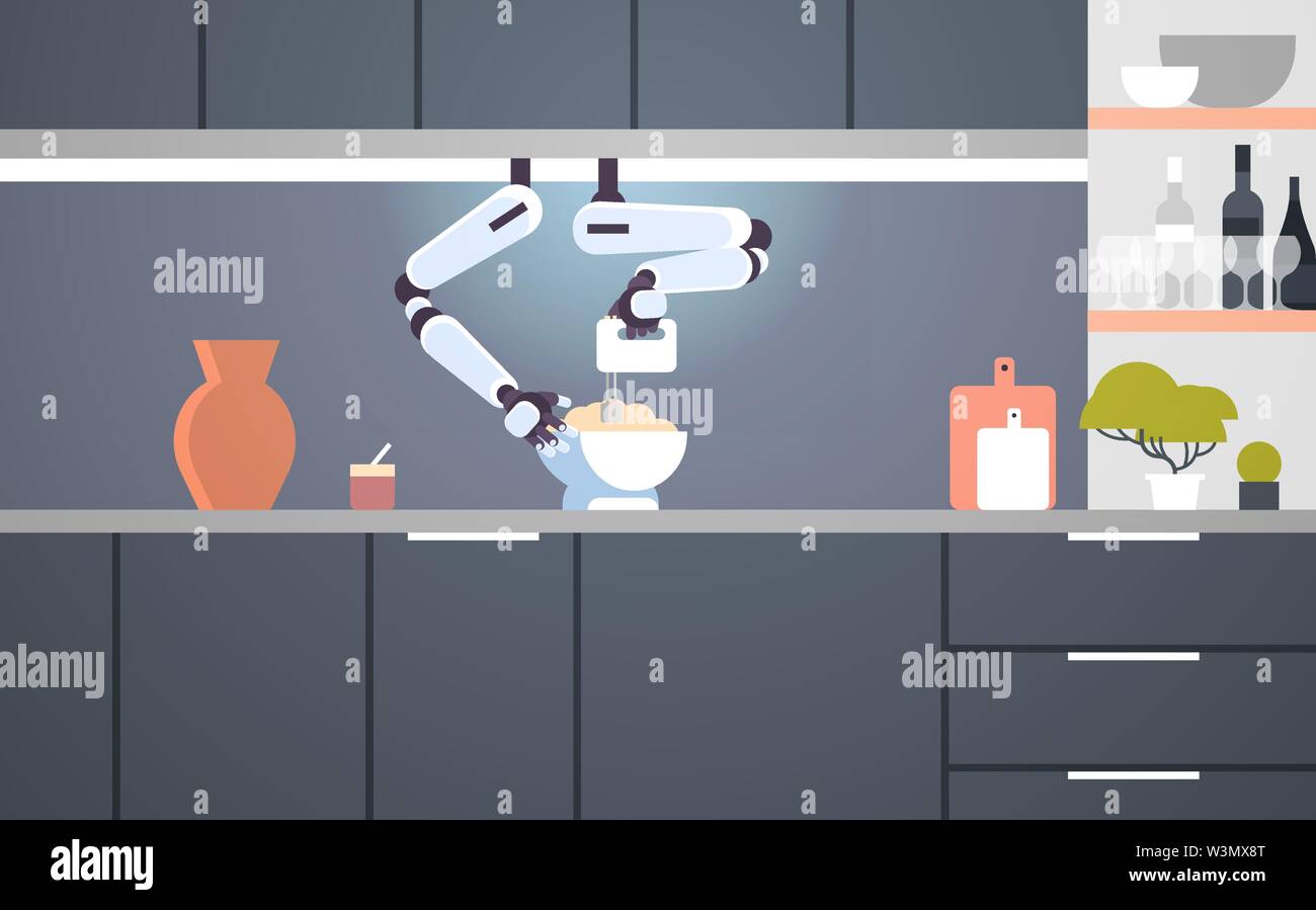 smart handy chef robot using mixer kneading dough in bowl for baking ...