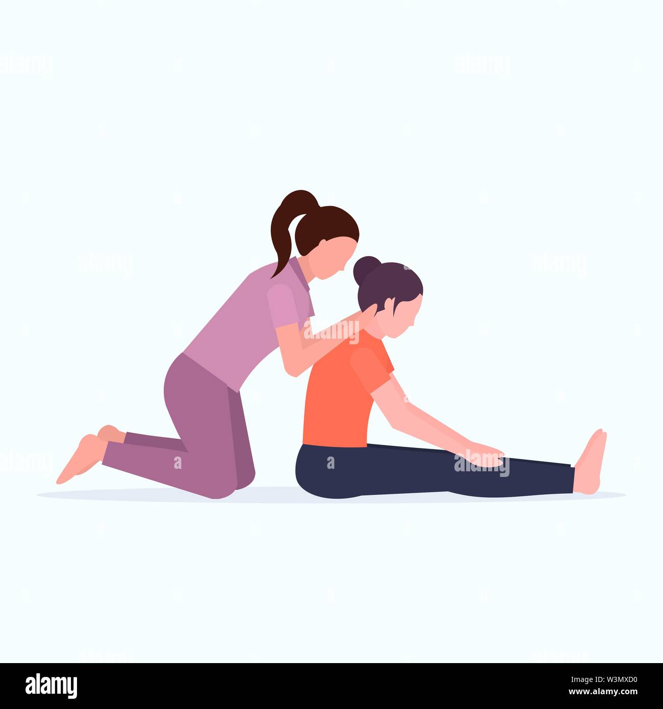 female personal trainer doing stretching exercises with girl fitness ...