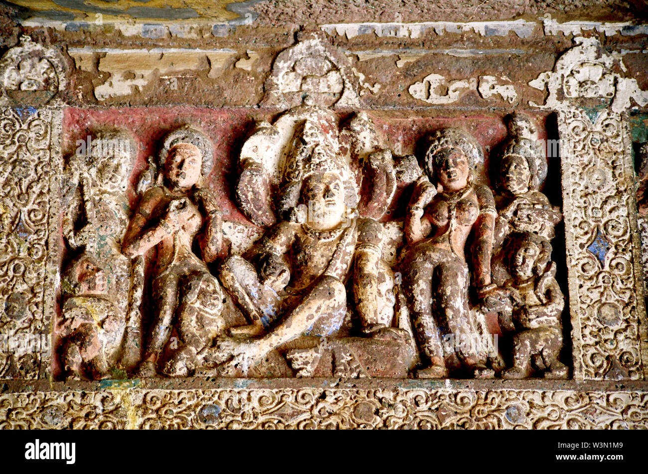 Stone carving at Ajanta caves, Maharashtra, India. The 29 Buddhist ...
