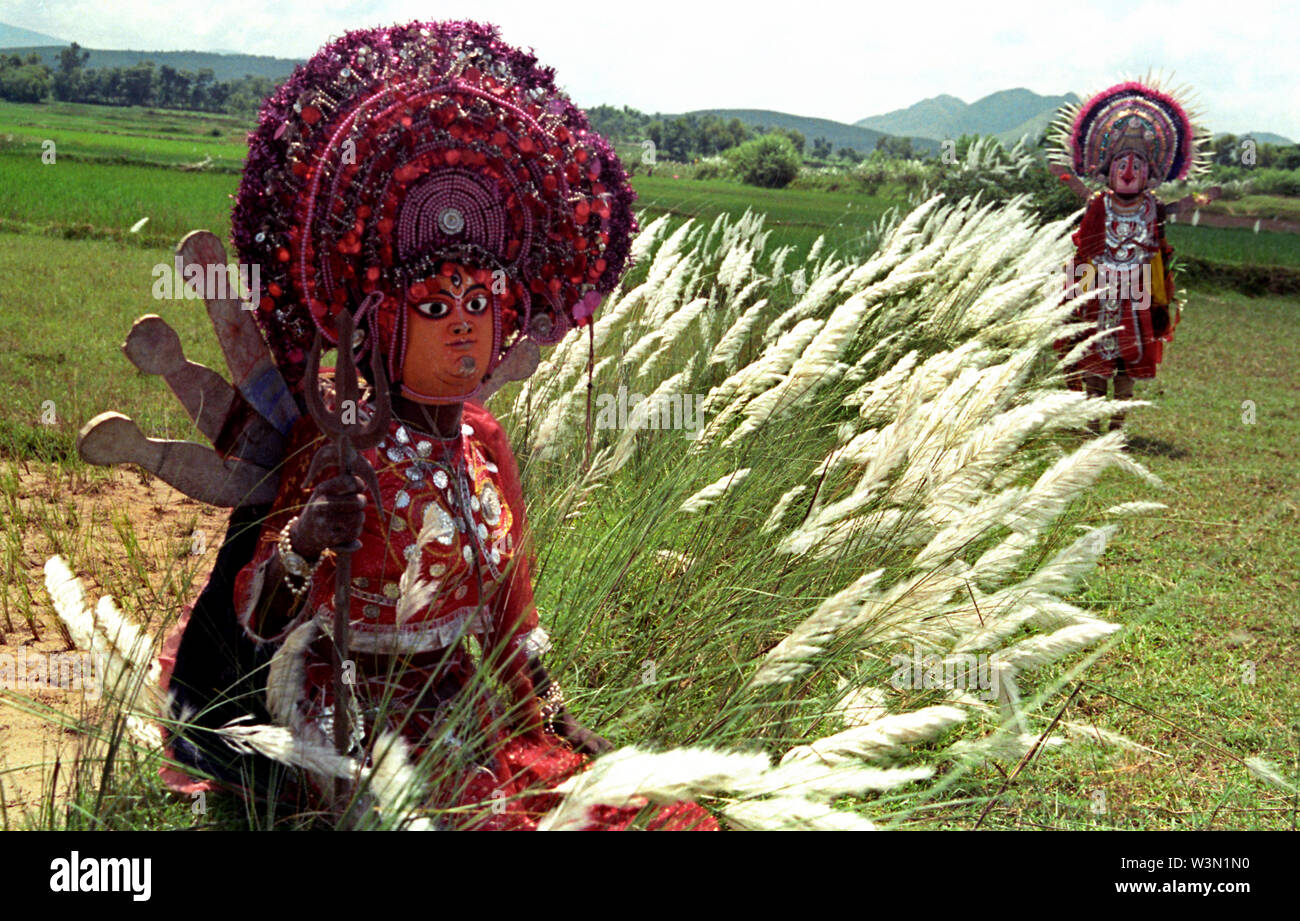 The mask and the dresses used in the traditional Chow dance in Purulia ...