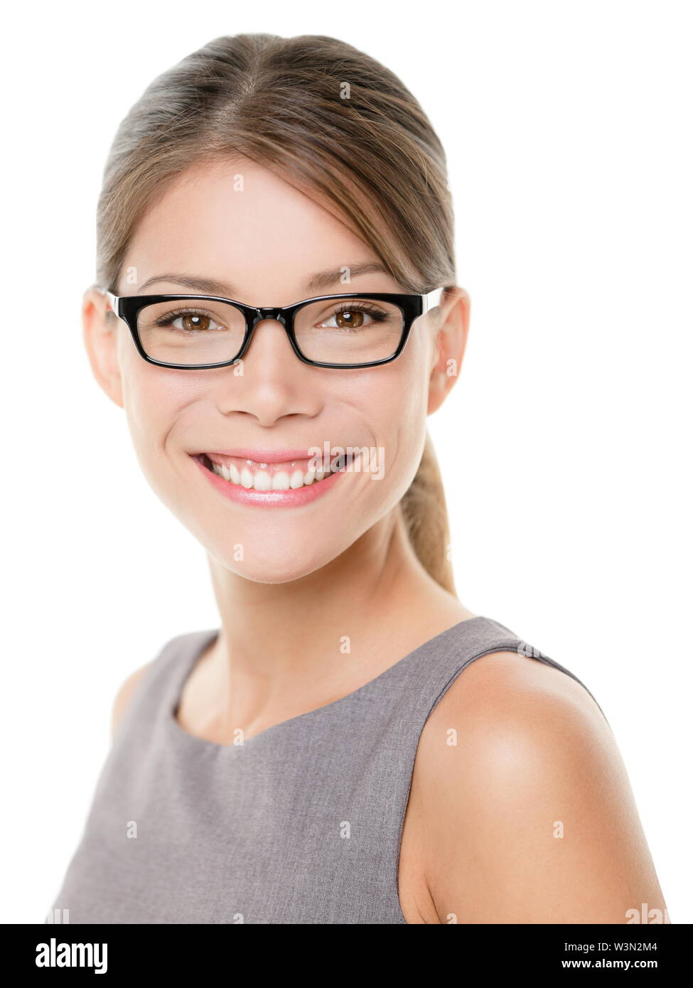Glasses eyewear spectacles woman happy looking at camera with big smile ...