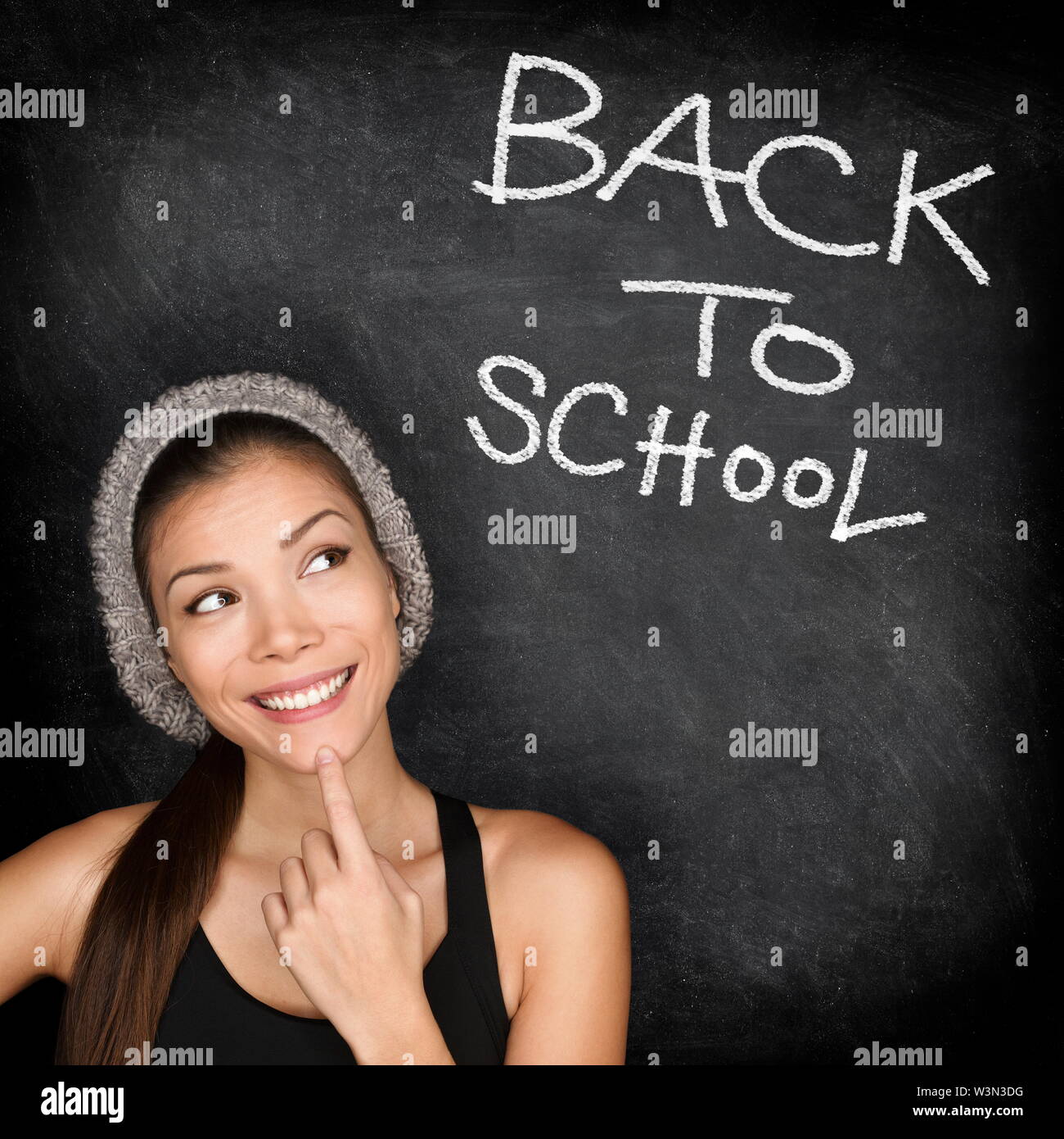 Back to school chalkboard - woman student thinking by blackboard ...