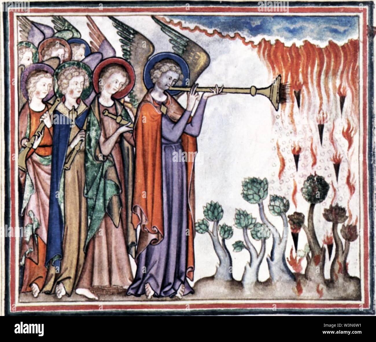Cloisters Apocalypse - 1st Trumpet - fire rains on the earth Stock ...