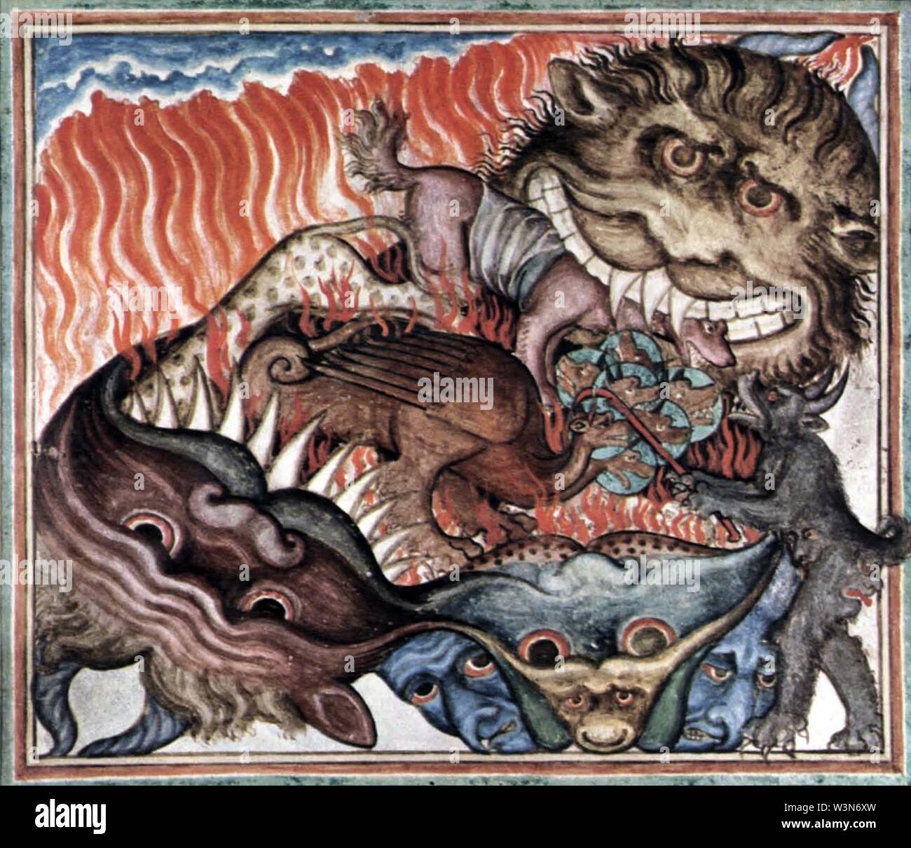 Cloisters Apocalypse - Dragon and the Beasts cast into Hell Stock Photo ...
