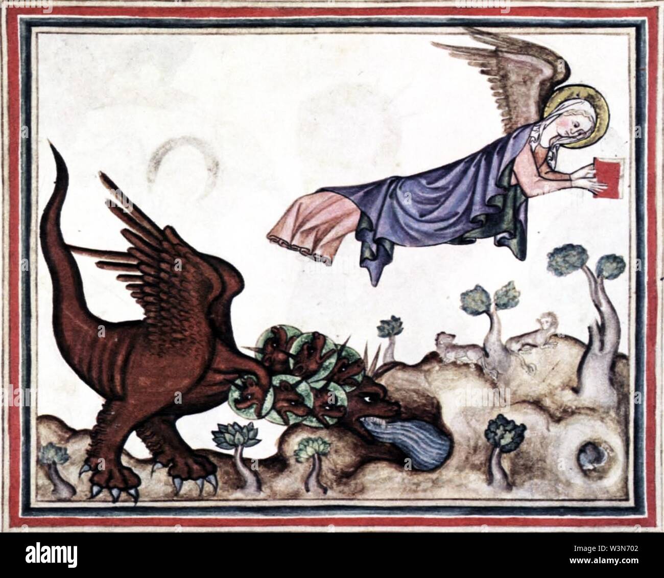 Cloisters Apocalypse - Dragon hurls water Stock Photo - Alamy