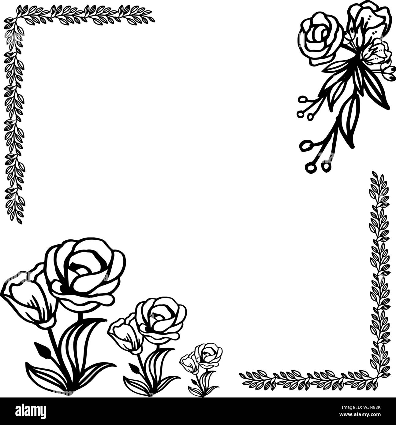 Beautiful rose flower frame, isolated on white background. Vector ...