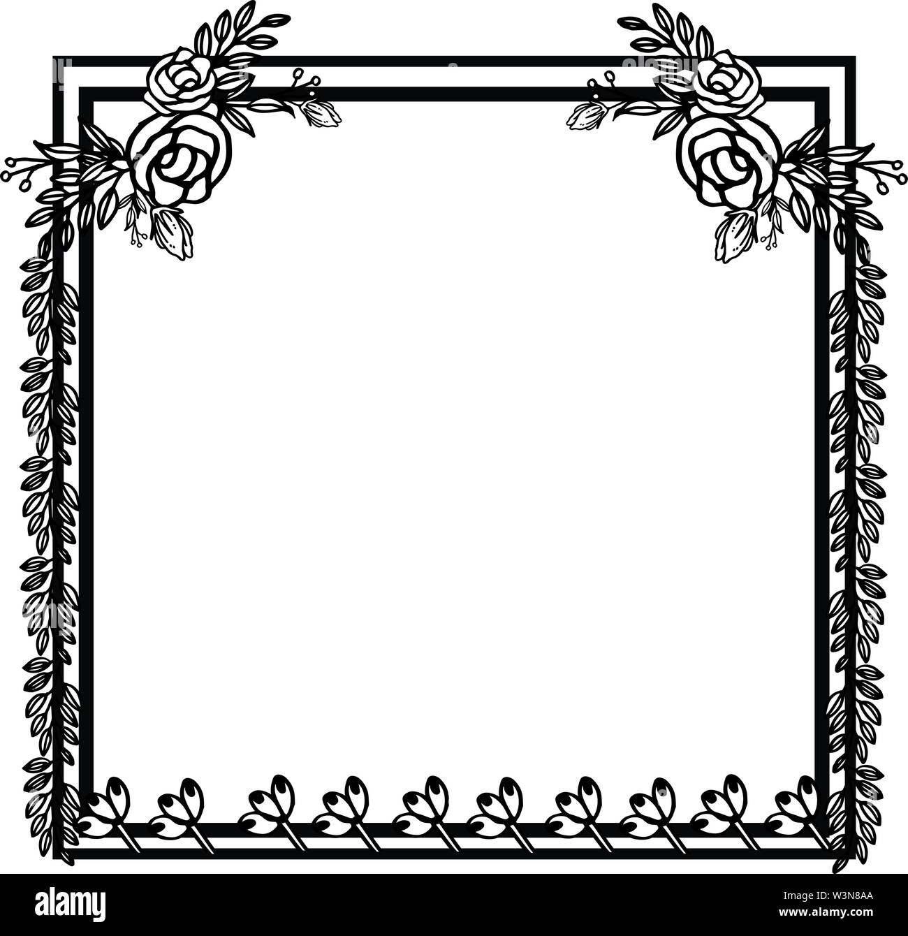 Beautiful rose flower frame, isolated on white background. Vector ...