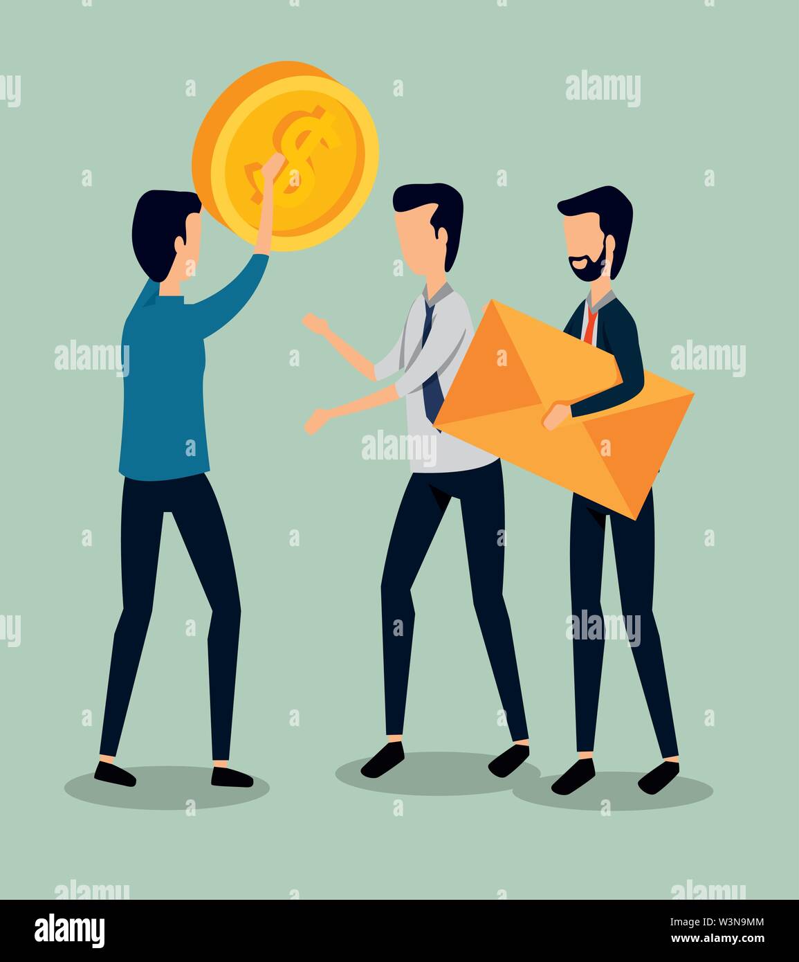 professional businessmen teamwork with coin and letter Stock Vector ...