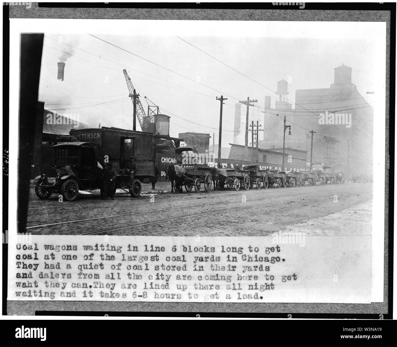 Coal wagons waiting in line 6 blocks long to get coal at one of the ...