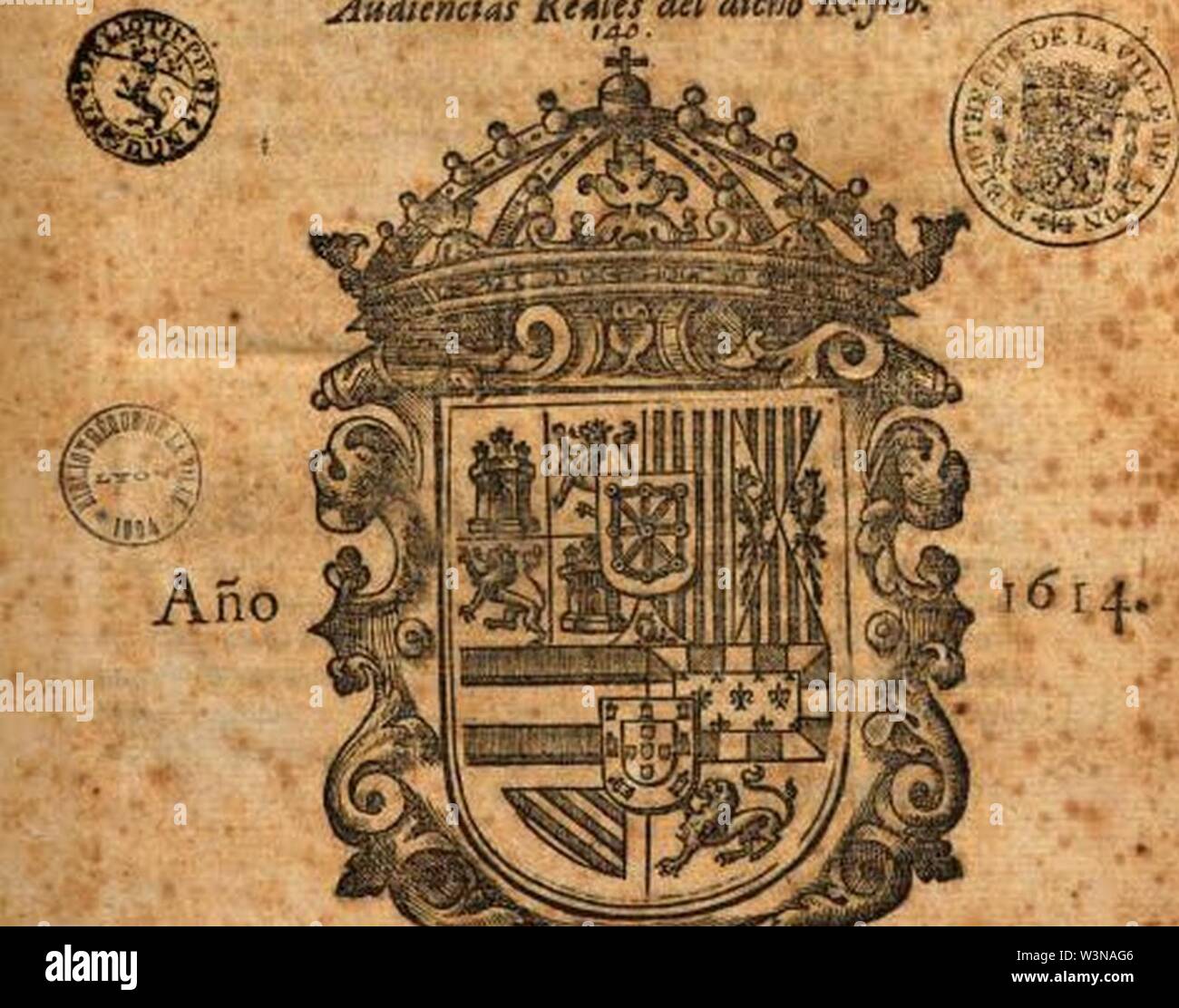 Coat Of Arms Of King Of Navarre About The Recopilation Of All Laws Of Kingdom Of Navarre Stock