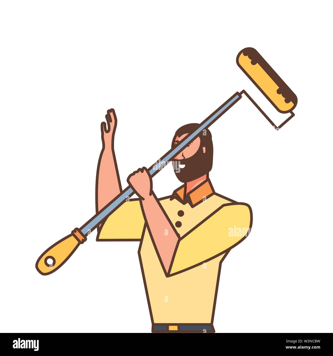worker construction man with roller paint vector illustration design ...
