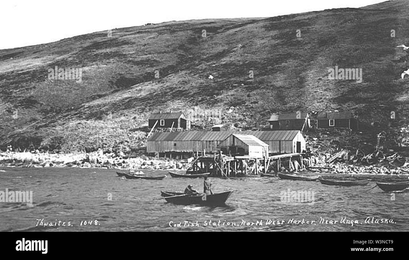 Cod fish station Northwest Harbor on the north coast of Little Koniuji ...