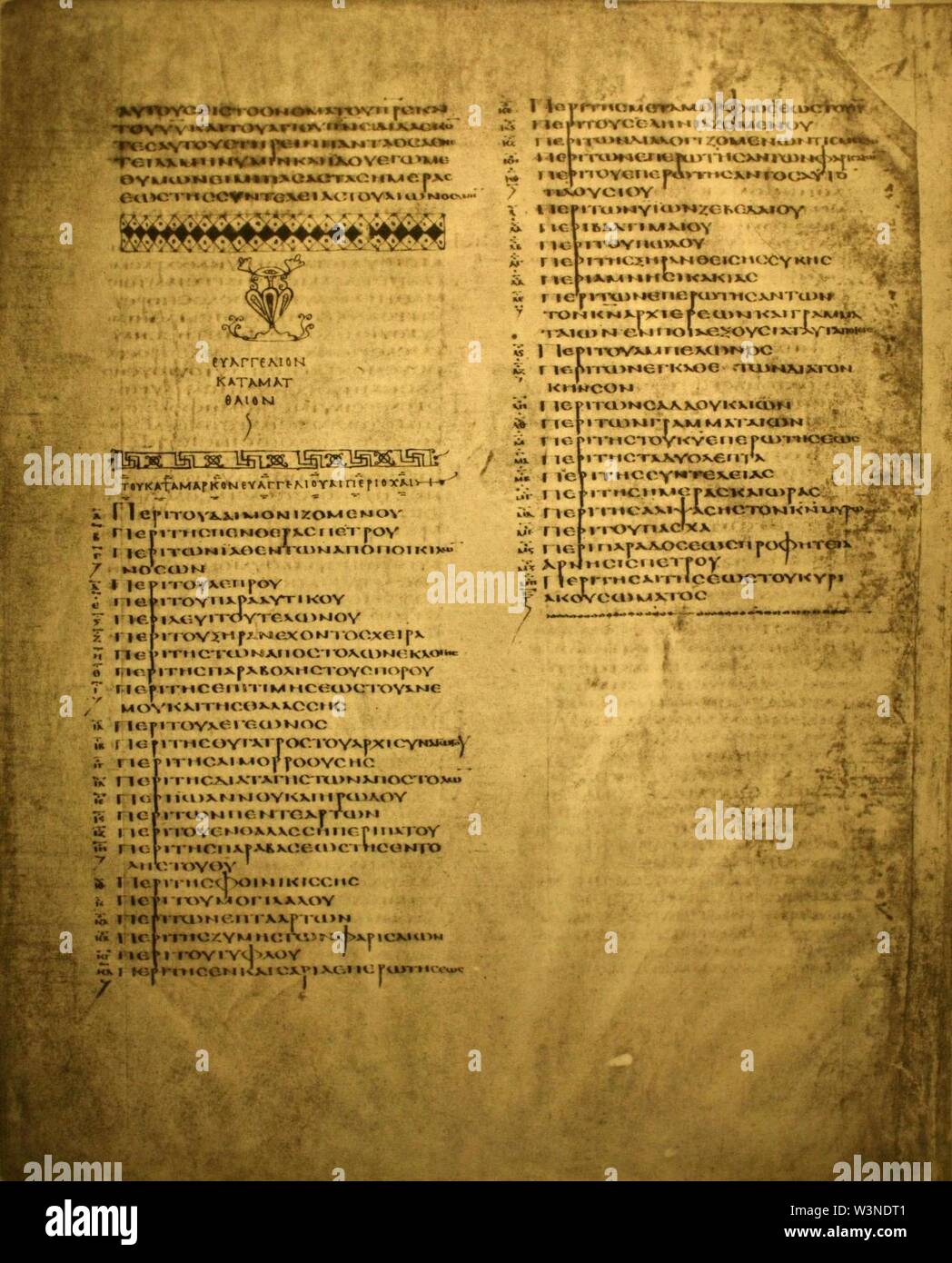 Codex Alexandrinus list of kephalaia Stock Photo - Alamy