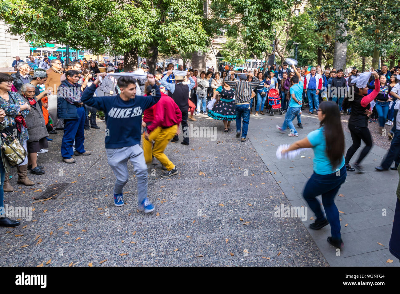 The typical "Cueca" dancers at Santiago de Chile, is the traditional ...