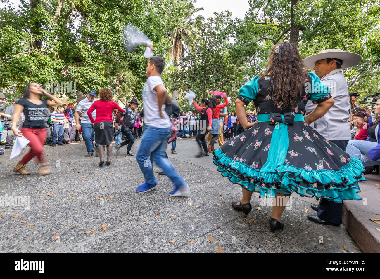The typical "Cueca" dancers at Santiago de Chile, is the traditional ...