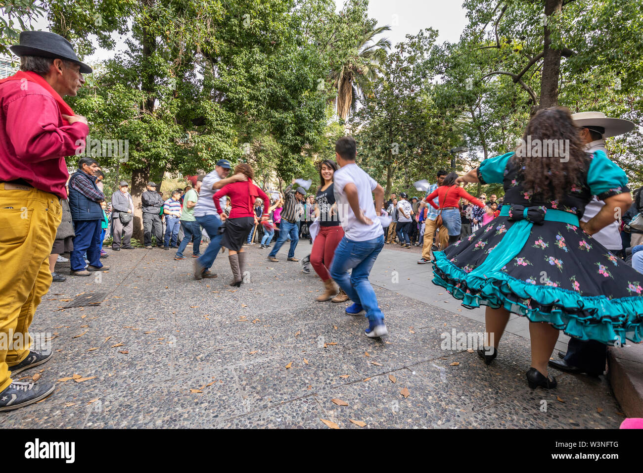 The typical "Cueca" dancers at Santiago de Chile, is the traditional ...