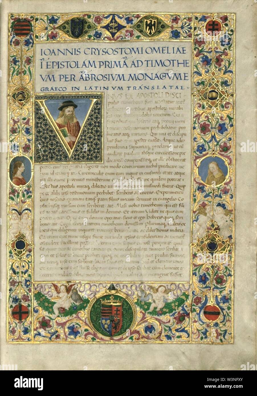 Codex Hieronymus, Bibliotheca Corviniana Cod. Lat. 347, f. 1r Stock ...