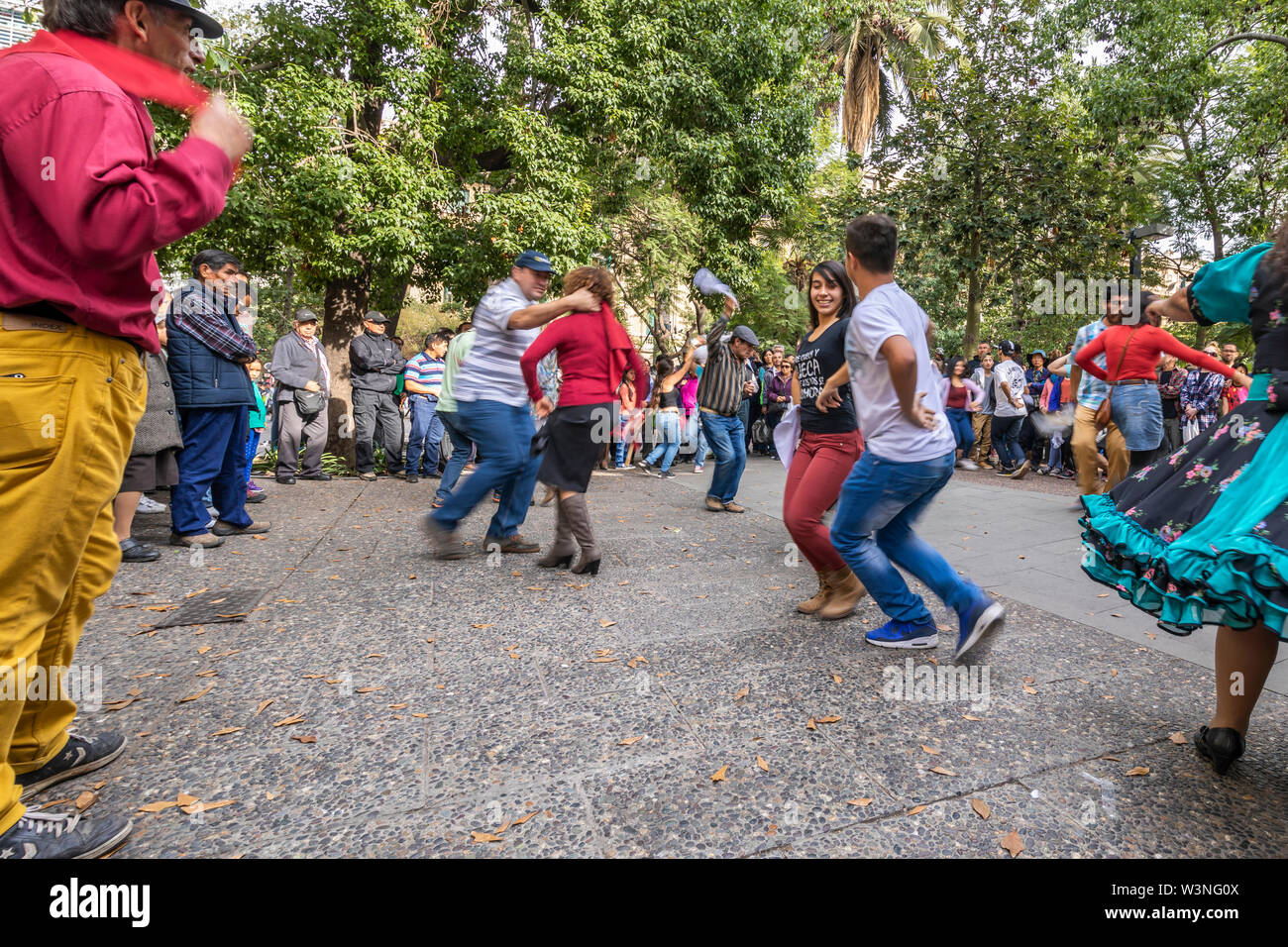 The typical "Cueca" dancers at Santiago de Chile, is the traditional ...