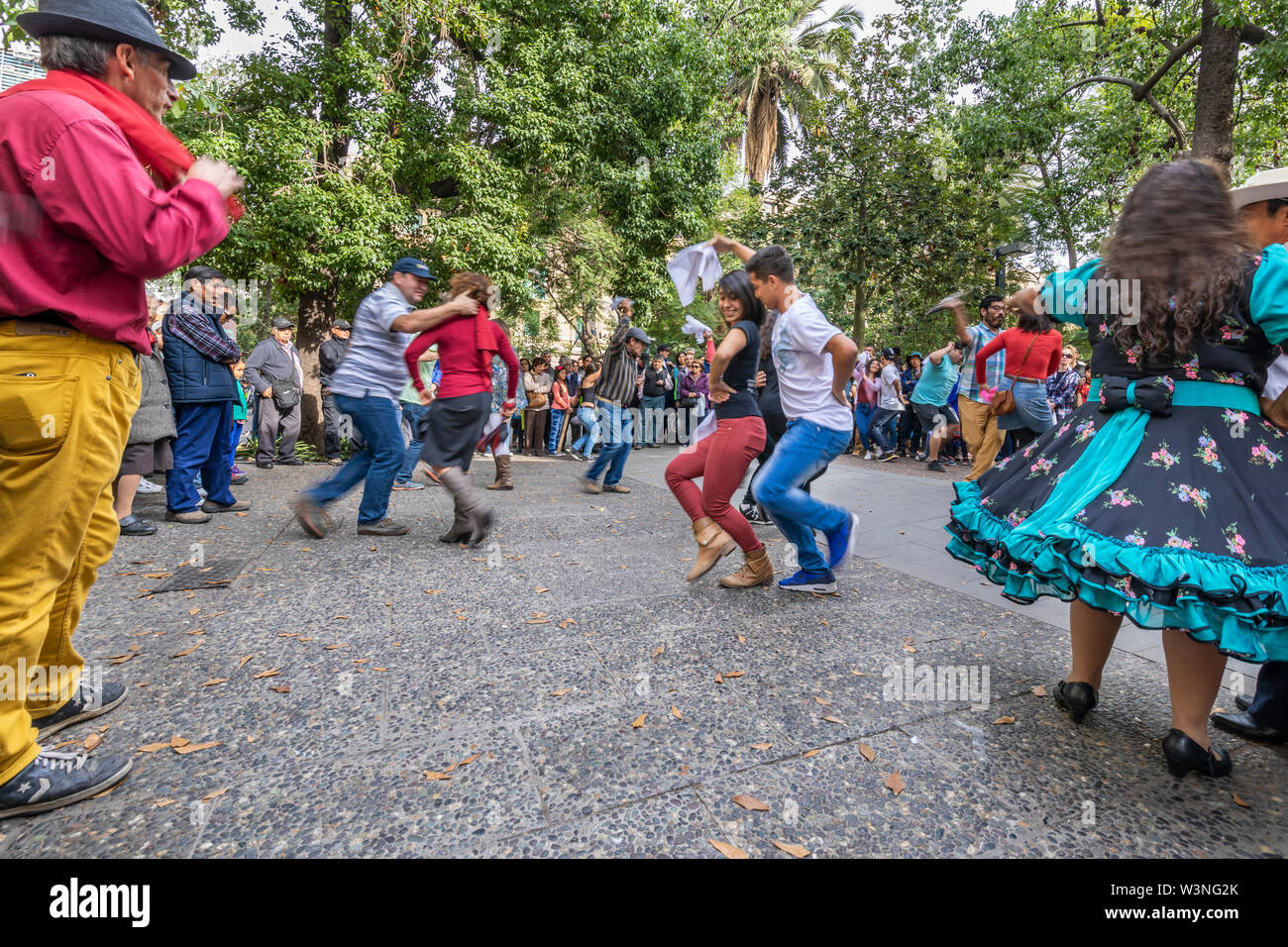 The typical "Cueca" dancers at Santiago de Chile, is the traditional ...