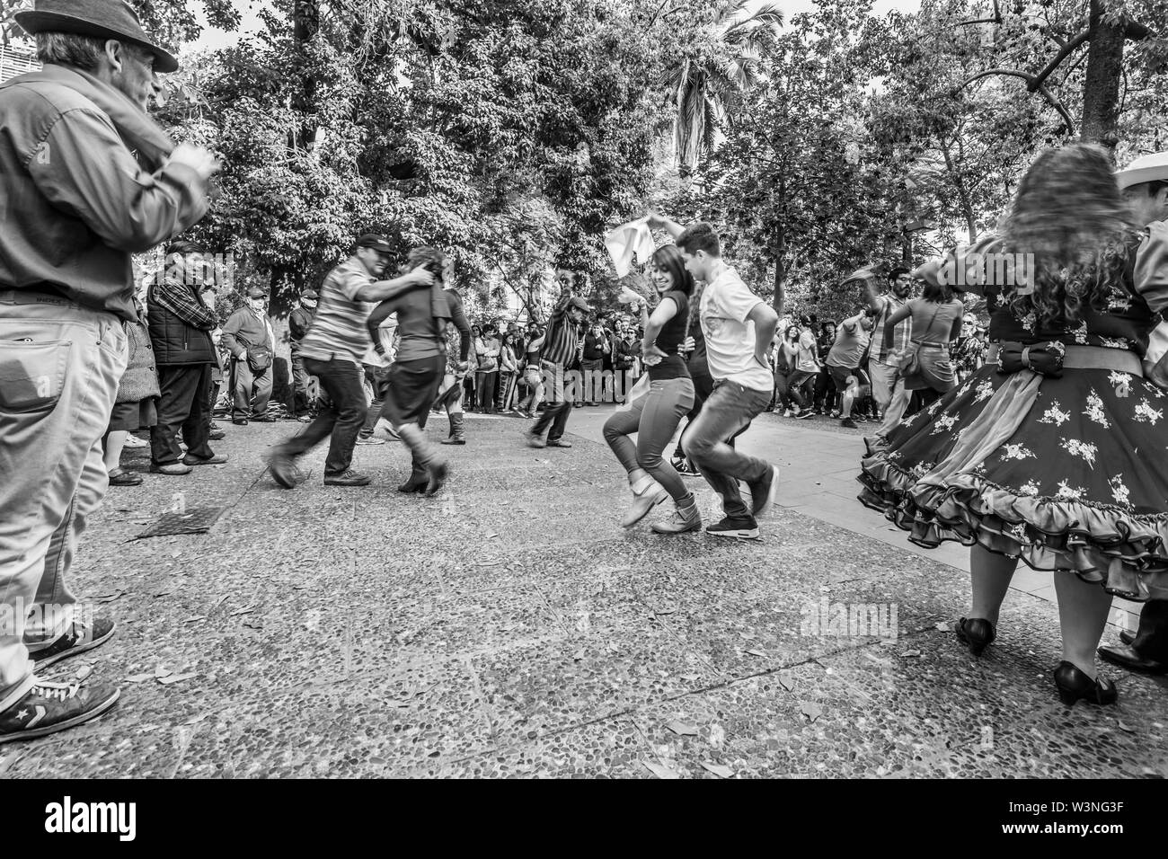 The typical "Cueca" dancers at Santiago de Chile, is the traditional ...