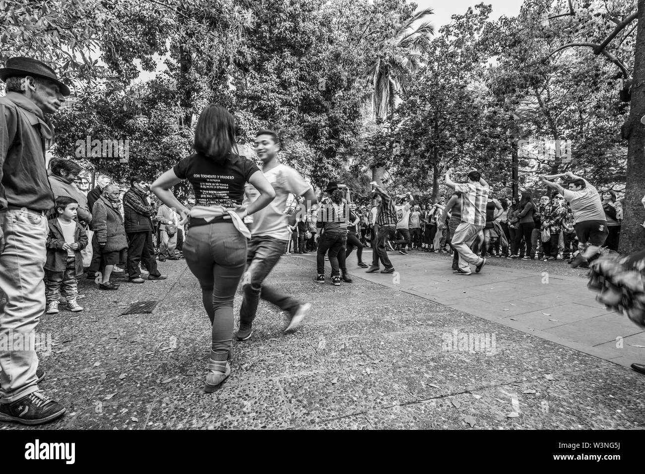 The typical "Cueca" dancers at Santiago de Chile, is the traditional ...