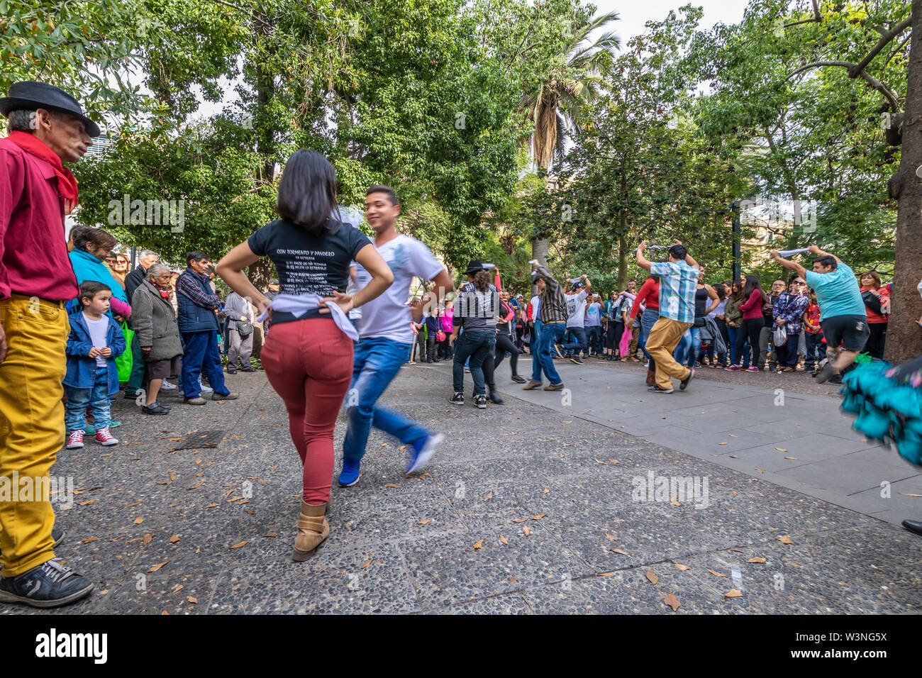 The typical "Cueca" dancers at Santiago de Chile, is the traditional ...