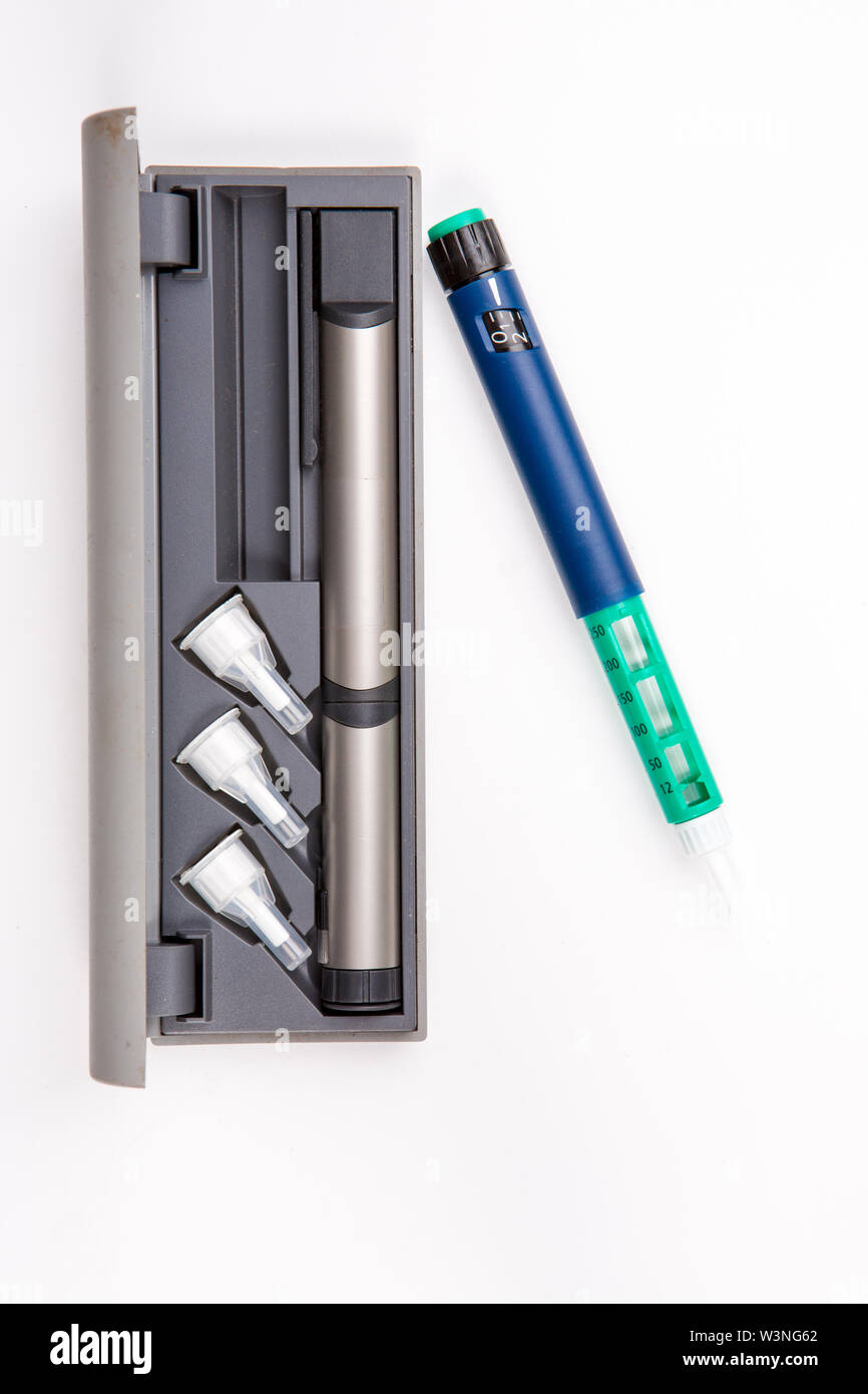 Insulin pen for diabetics on white background Stock Photo - Alamy
