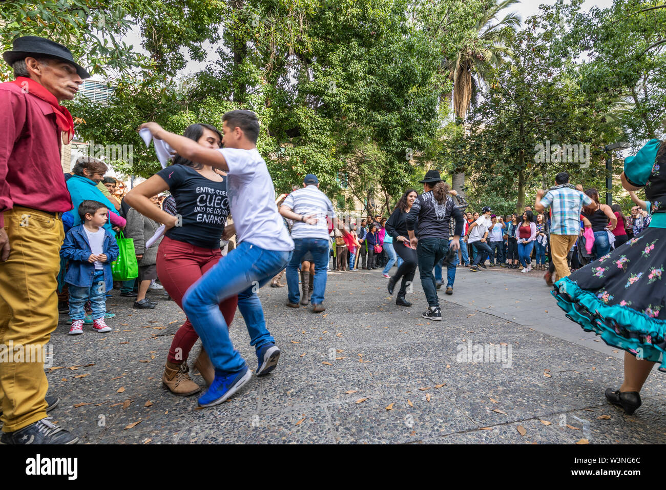 The typical "Cueca" dancers at Santiago de Chile, is the traditional ...