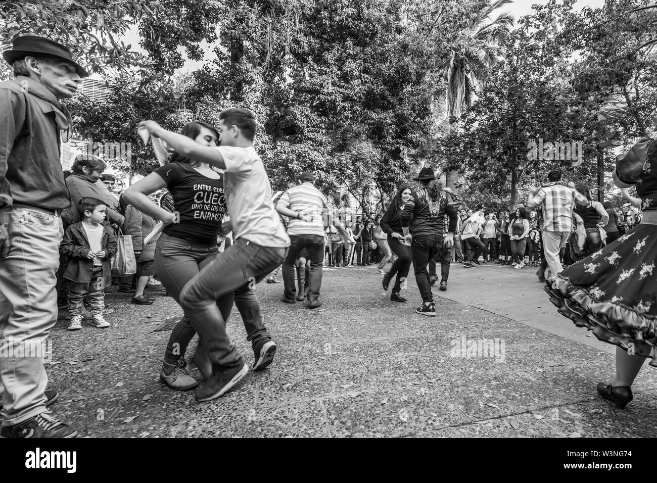 The typical "Cueca" dancers at Santiago de Chile, is the traditional ...