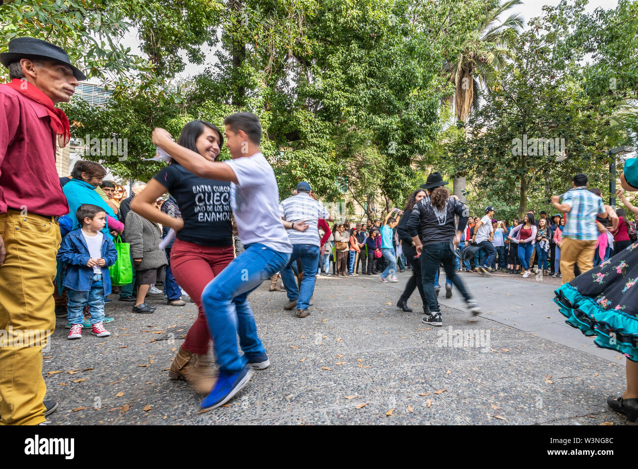 The typical "Cueca" dancers at Santiago de Chile, is the traditional ...