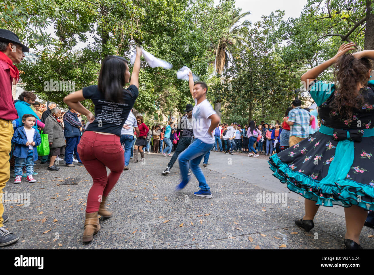 The typical "Cueca" dancers at Santiago de Chile, is the traditional ...