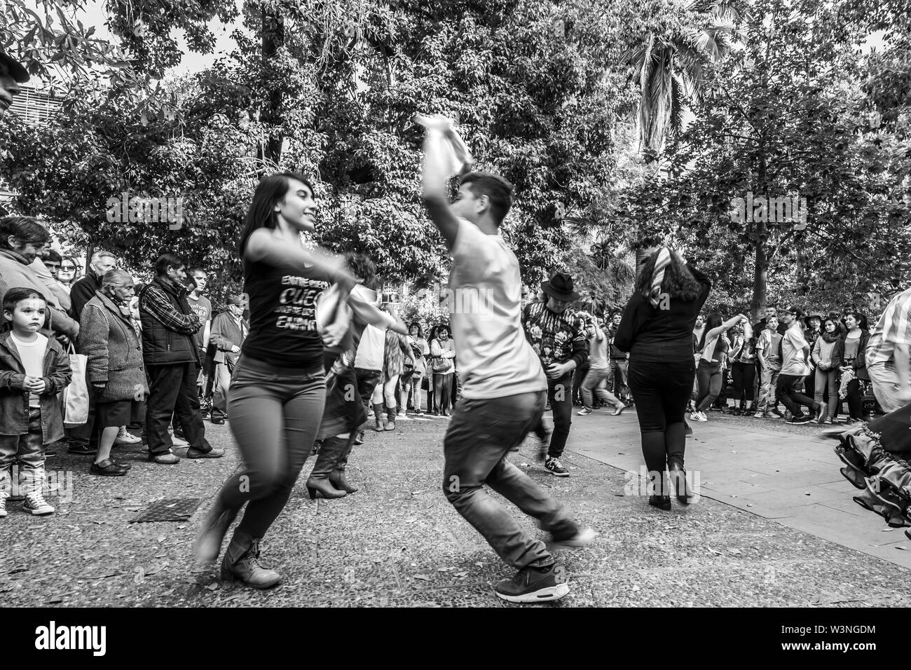 The typical "Cueca" dancers at Santiago de Chile, is the traditional ...