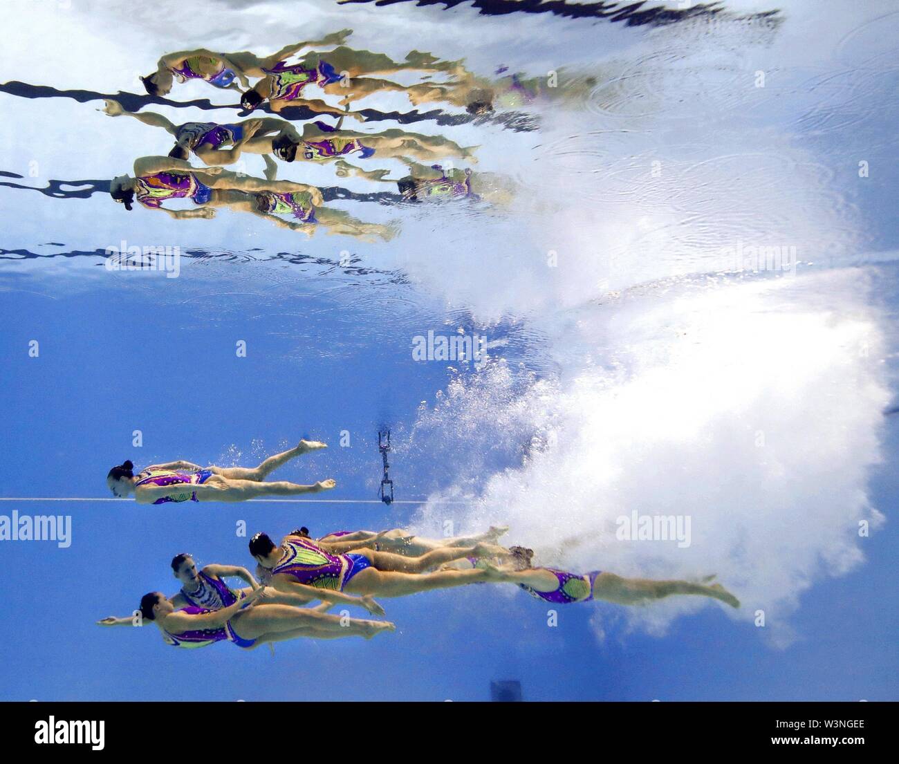 Russian artistic swimmers perform in the team technical final at the ...