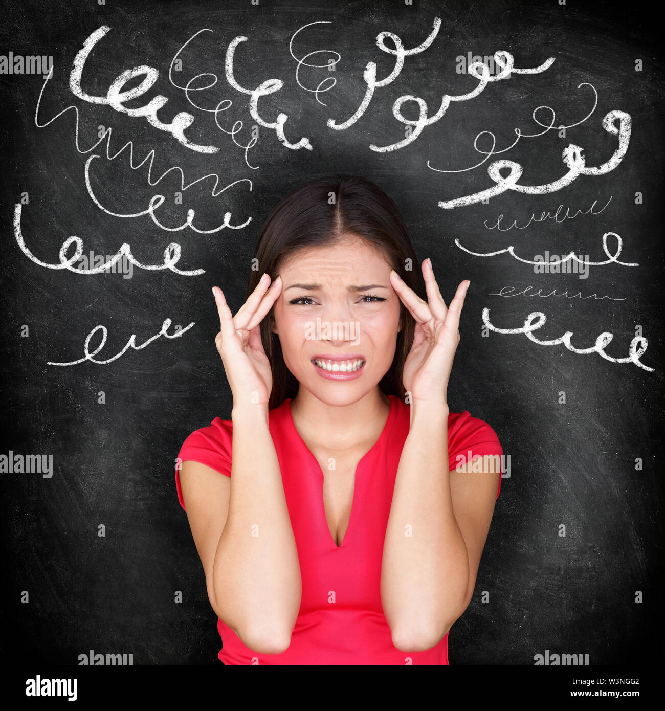 Stress - woman stressed with headache. Female stressed and worried with ...