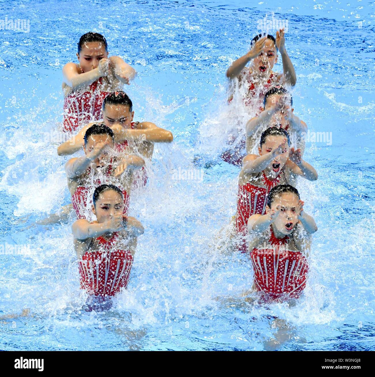 Chinese artistic swimmers perform in the team technical final at the ...