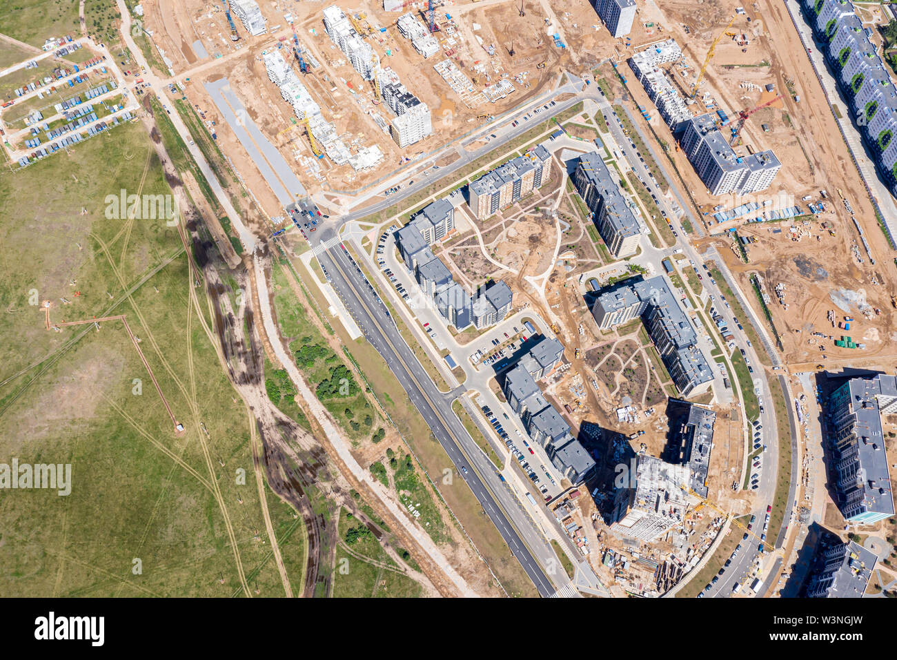 aerial top view of city construction site. development of new ...