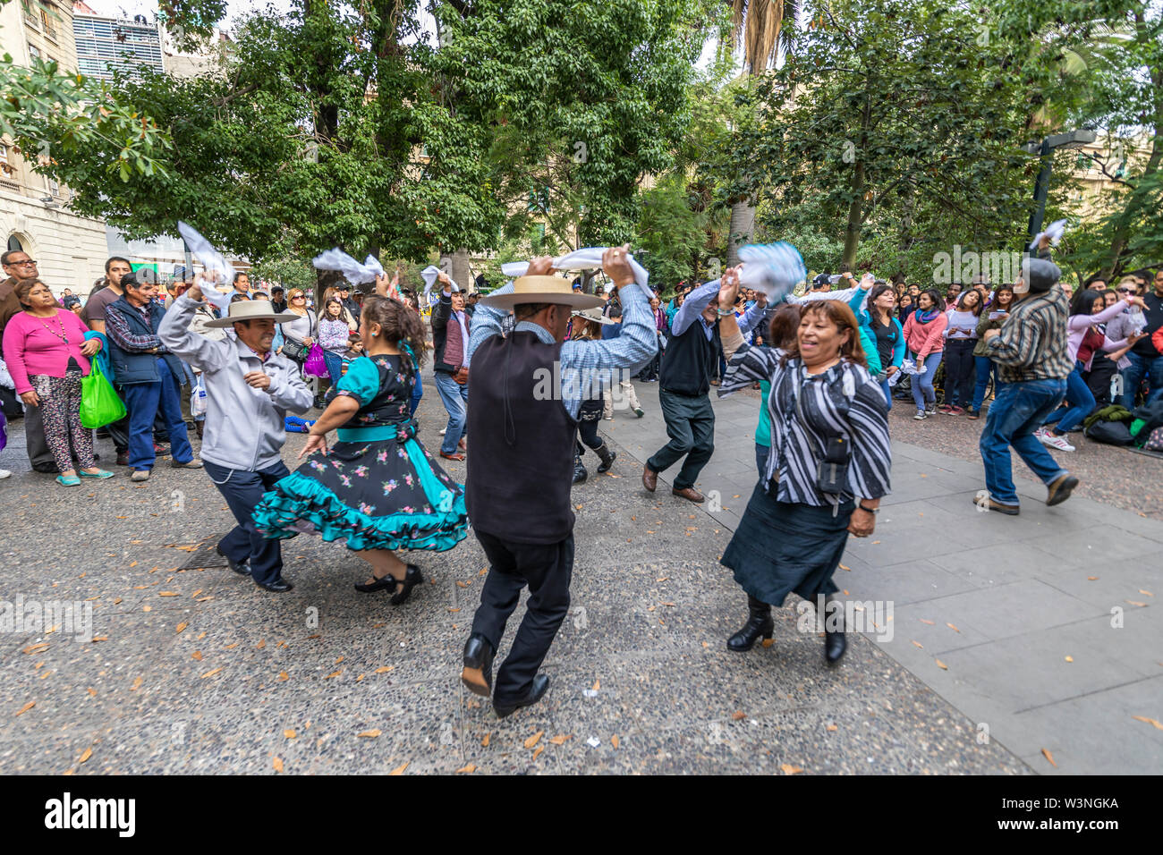 The typical "Cueca" dancers at Santiago de Chile, is the traditional ...