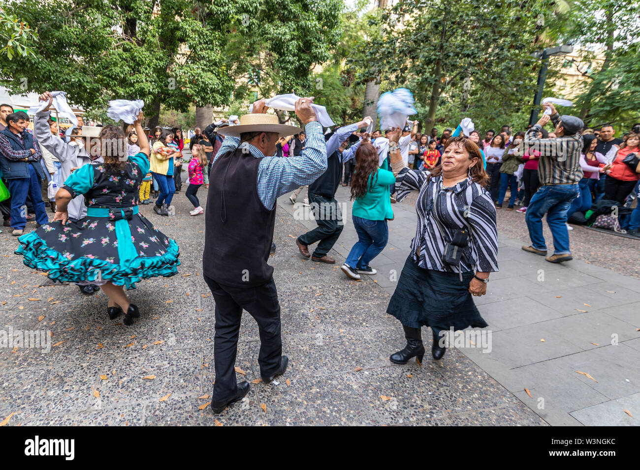 The typical "Cueca" dancers at Santiago de Chile, is the traditional ...